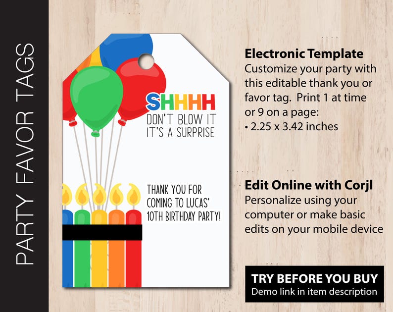 Printable SURPRISE Party Favor Tags Party Gift Tag Goodie Bag Tag Thank ...