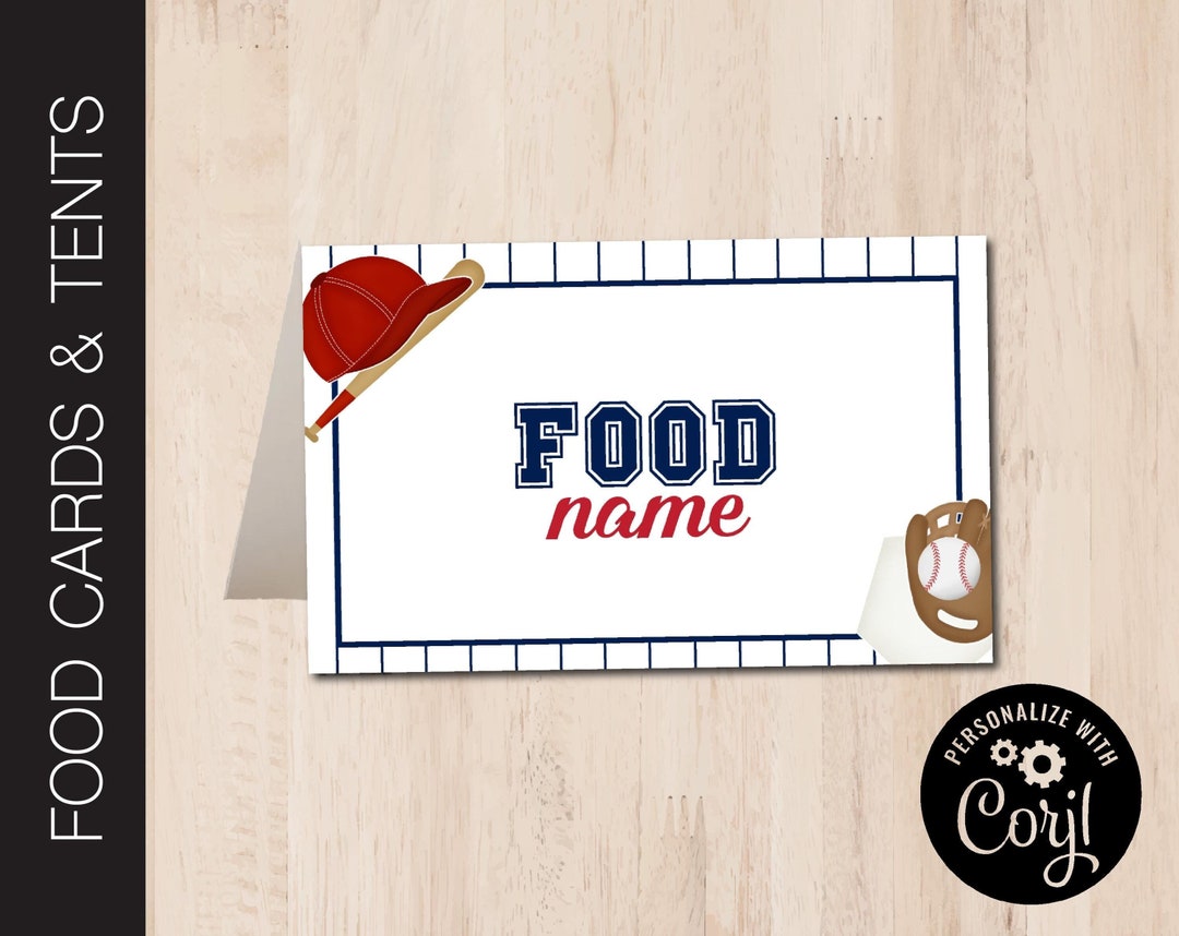 Editable BASEBALL Party Food Label Tents Party Food Placards Party ...