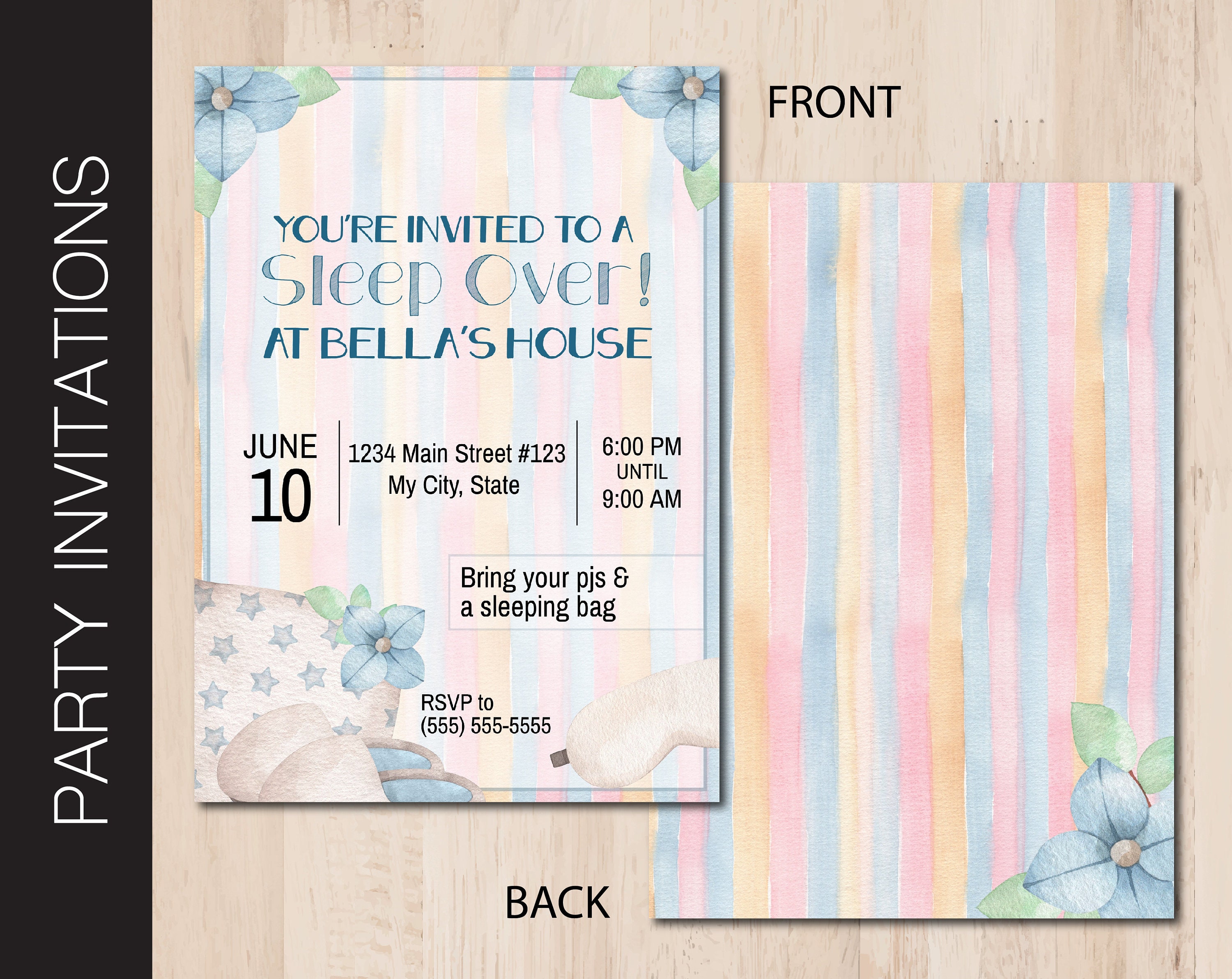 Editable SLEEP OVER Party Invitation | Slumber Party Invite | PJ Party ...