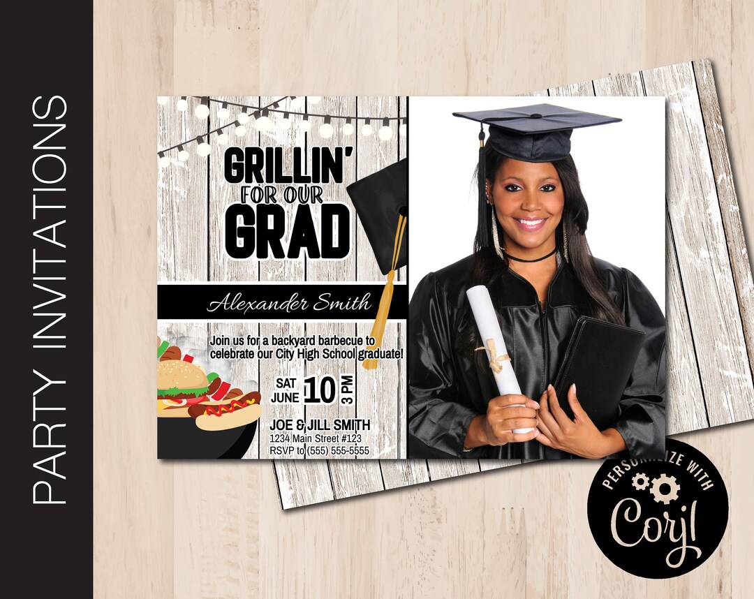 Editable GRILL for GRAD Party Invitation Graduation Barbecue BBQ Invite ...