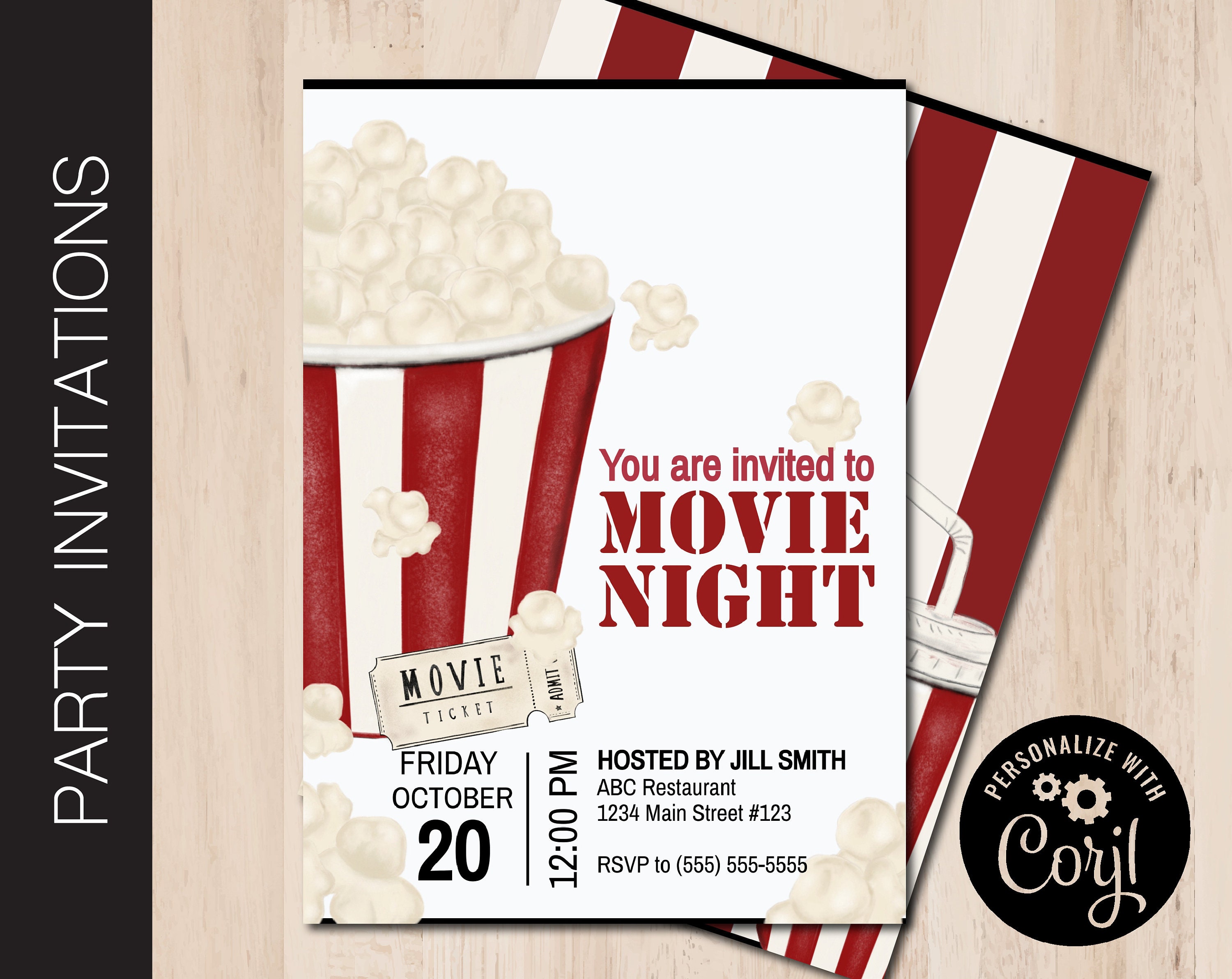 Editable MOVIE NIGHT Invitation Outdoor Movie Theatre Sleepover Invite ...