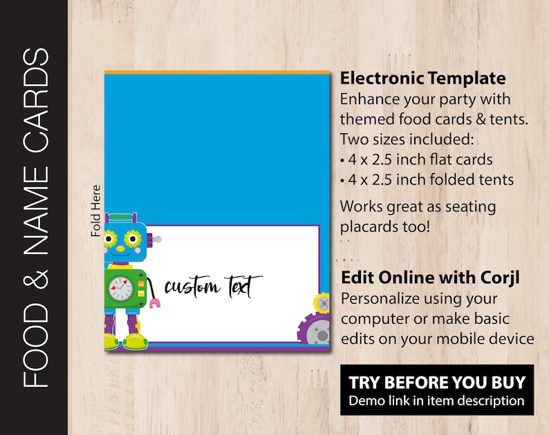 Editable ROBOTICS Party Food Label Tent | STEM Party Food Placard ...