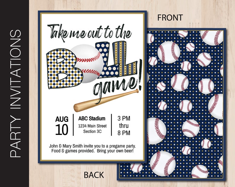 Editable TAILGATE Party Invitation Game Day Baseball Invite Navy Gold ...