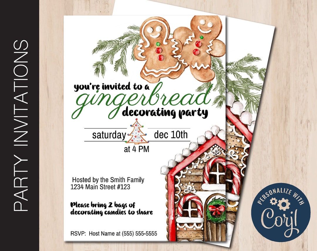 Editable GINGERBREAD DECORATING Party Invitation Christmas Party ...