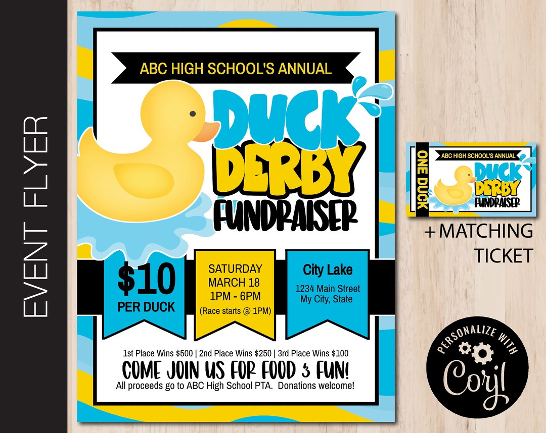 Editable Duck Derby Fundraiser Flyer Custom Rubber Duck Race Poster ...