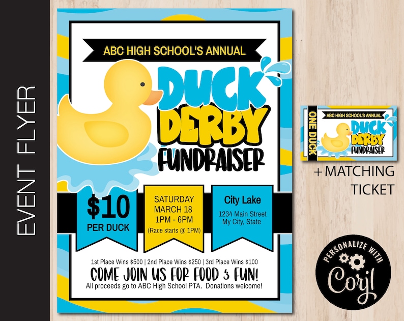 Editable Duck Derby Fundraiser Flyer Custom Rubber Duck Race Poster ...