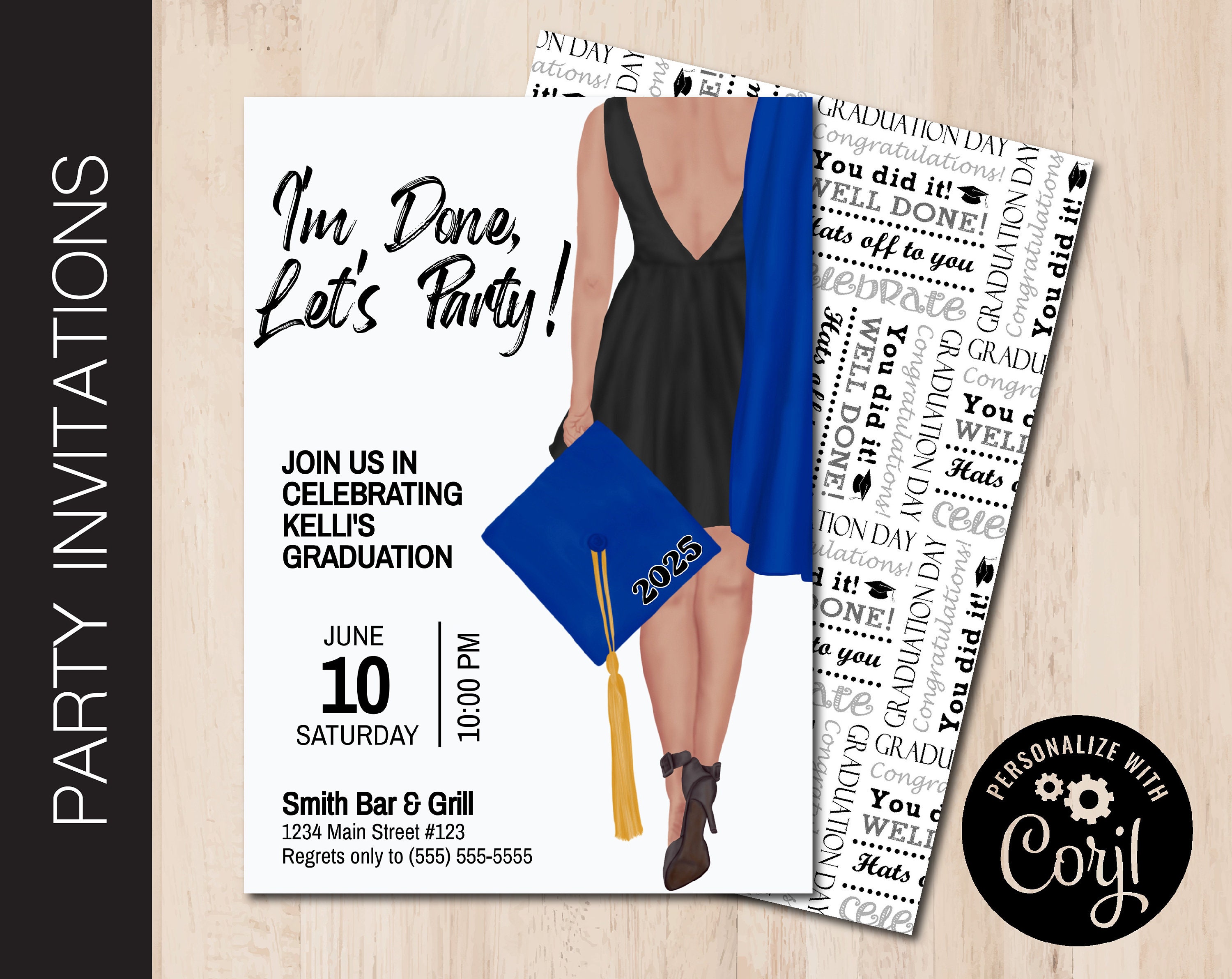 Editable GRADUATION Party Invitation Medium Skin Tone Grad Celebration ...