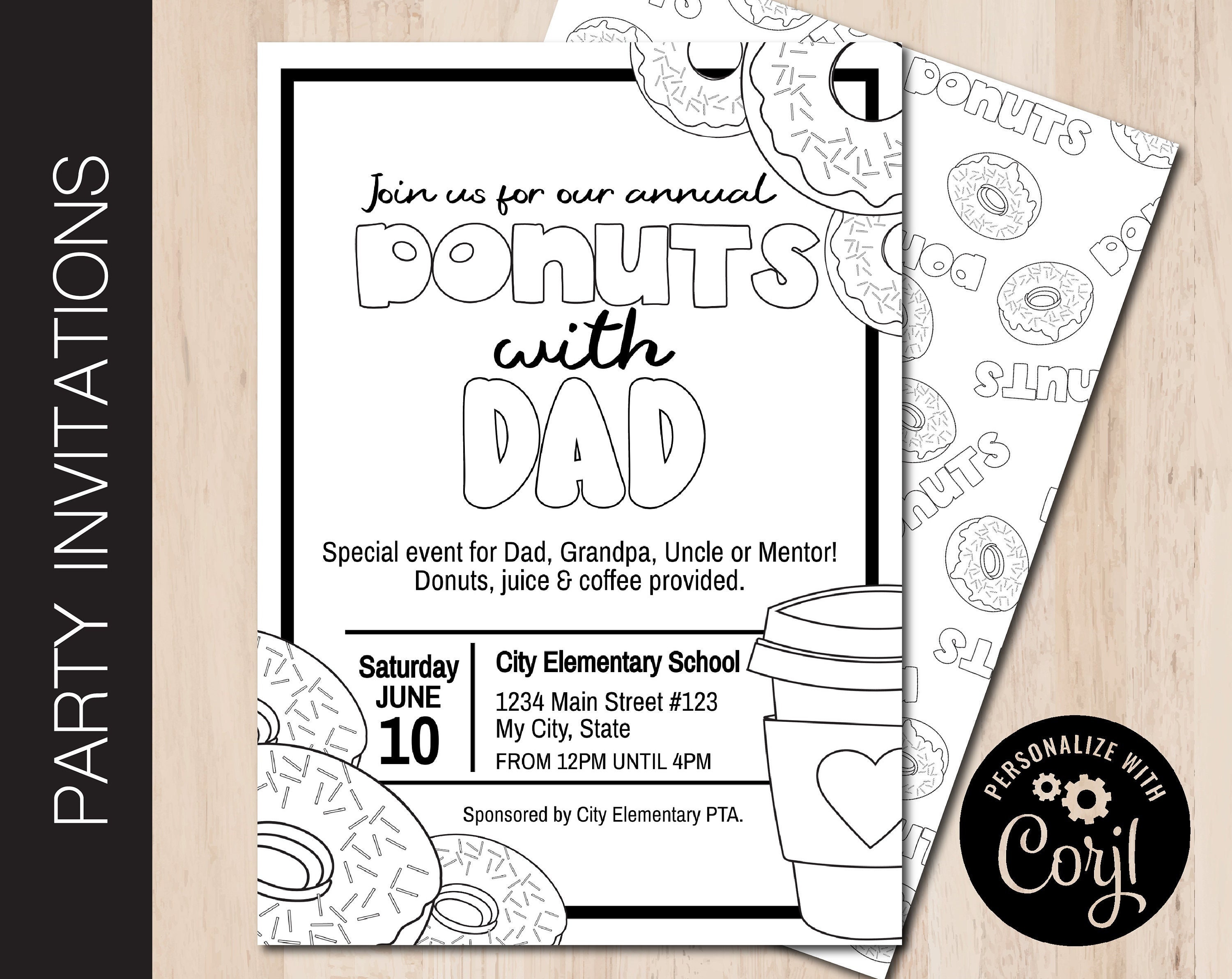 Color Me DONUTS With DAD Invitation | Celebrate Fathers | Father's Day ...