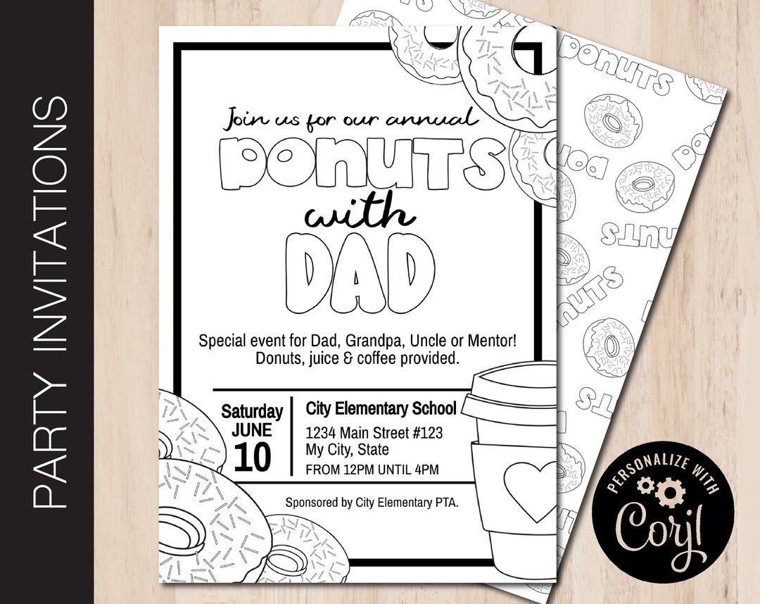 Color Me DONUTS With DAD Invitation Celebrate Fathers Father's Day ...