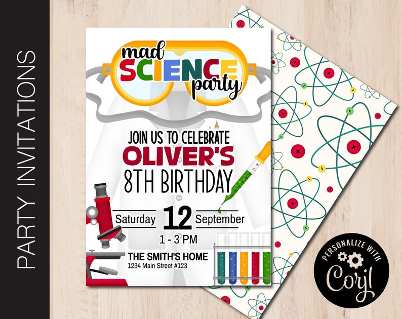 Editable MAD SCIENCE Birthday Party Invitation | Chemistry Party | STEM ...