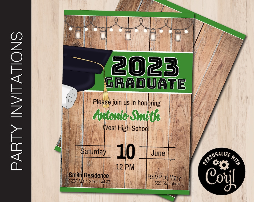 Editable GRADUATION Party Invitation High School College University ...