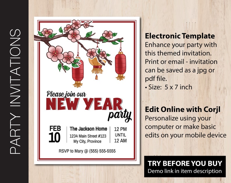 Editable CHINESE NEW YEAR Invitation | Lunar New Year Invite | Year of the Dragon | Print or ...