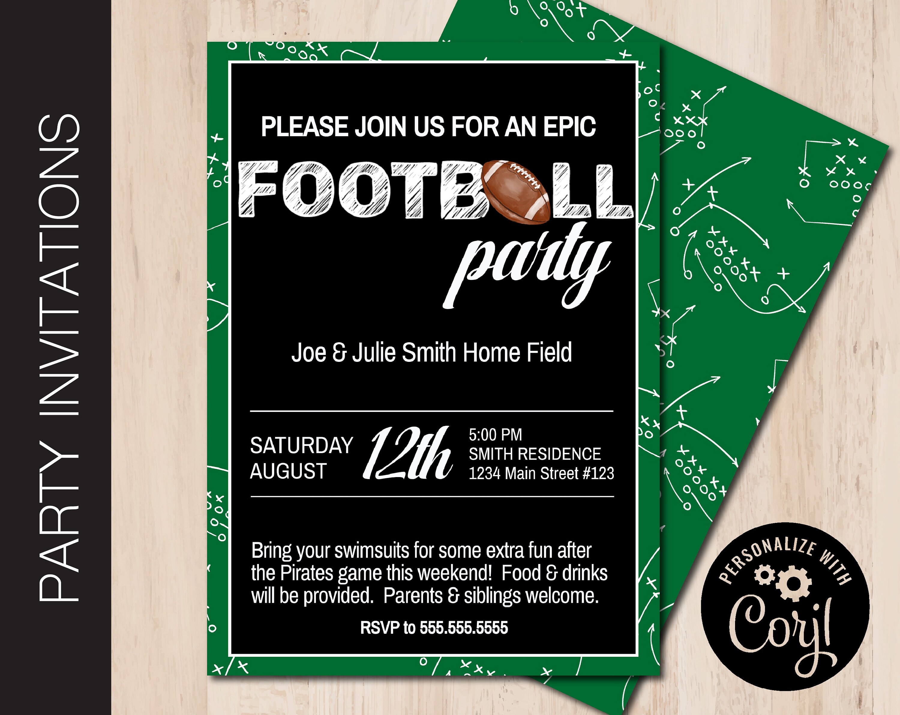 Editable FOOTBALL Party Invitation Football Team Invite Game Day Party ...