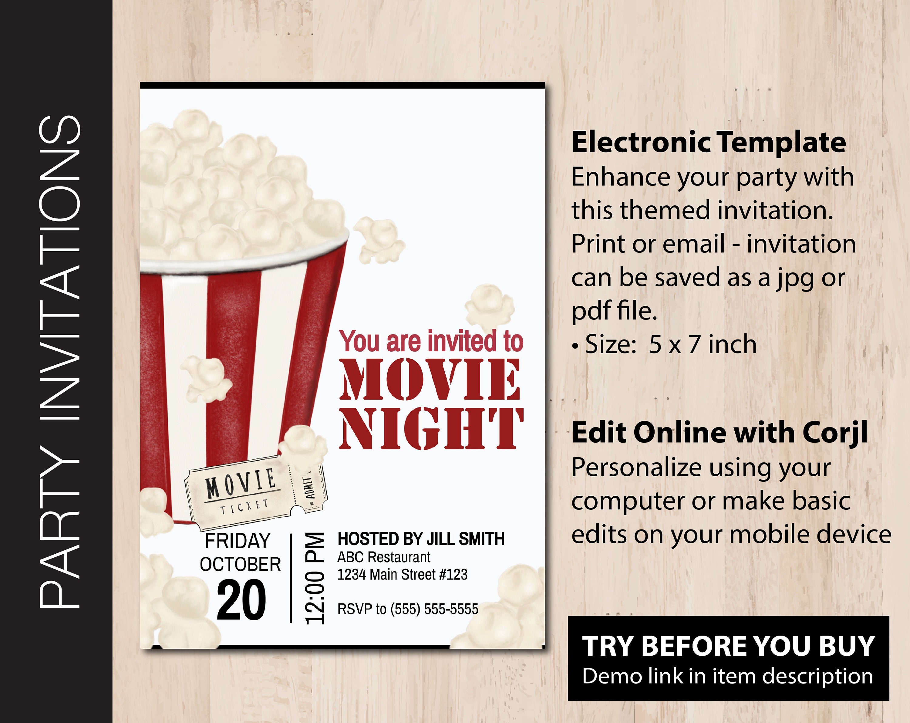 Editable MOVIE NIGHT Invitation | Outdoor Movie Theatre | Sleepover ...