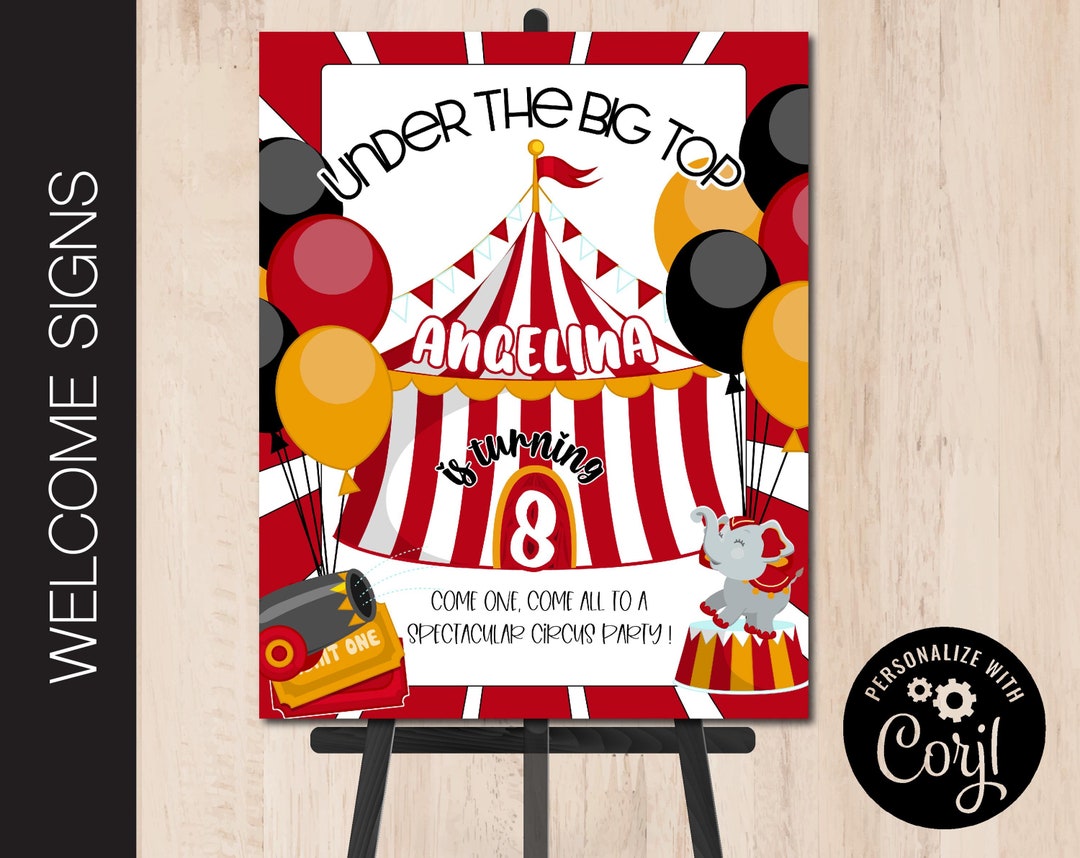 Editable CIRCUS Party Welcome Sign | Reception Sign | Entrance Display ...