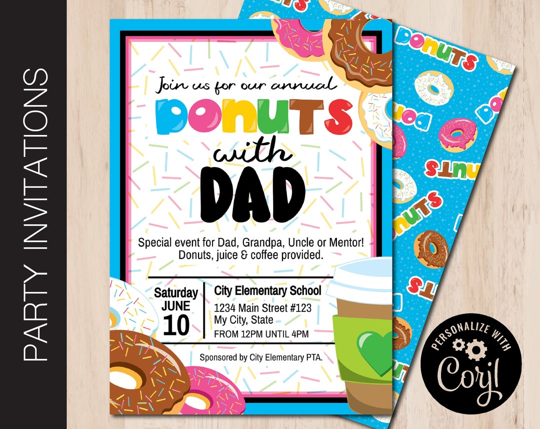 Editable DONUTS With DAD Invitation | Celebrate Fathers | Father's Day ...