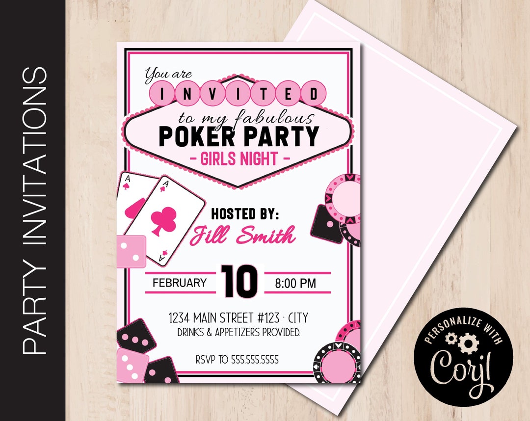 Editable GIRLS NIGHT Poker Party Invitation | Poker Party ...