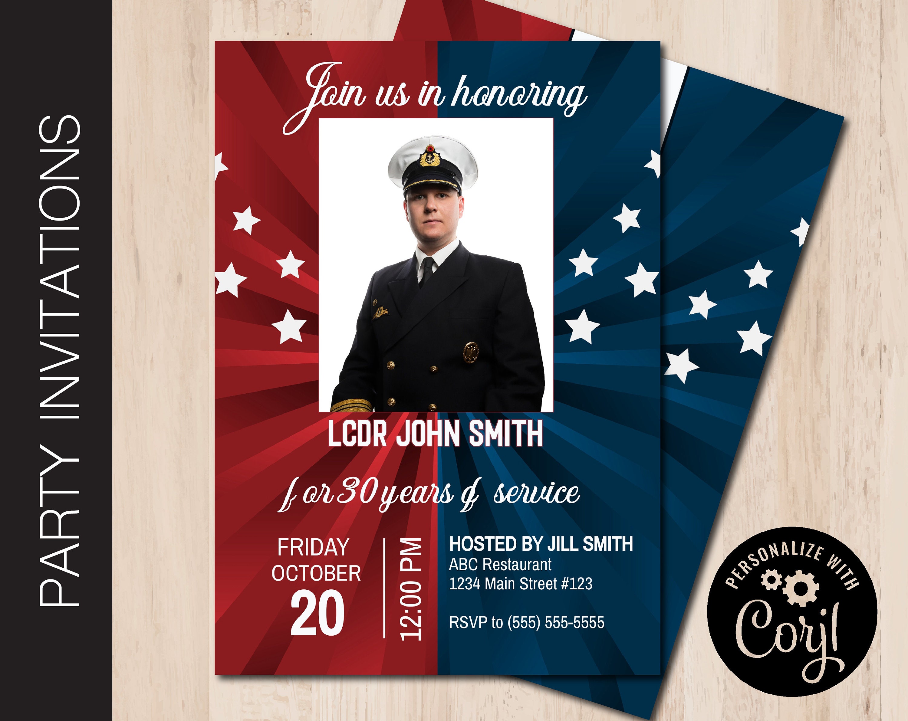 Editable PATRIOTIC RETIREMENT Party Invitation Military Policeman ...