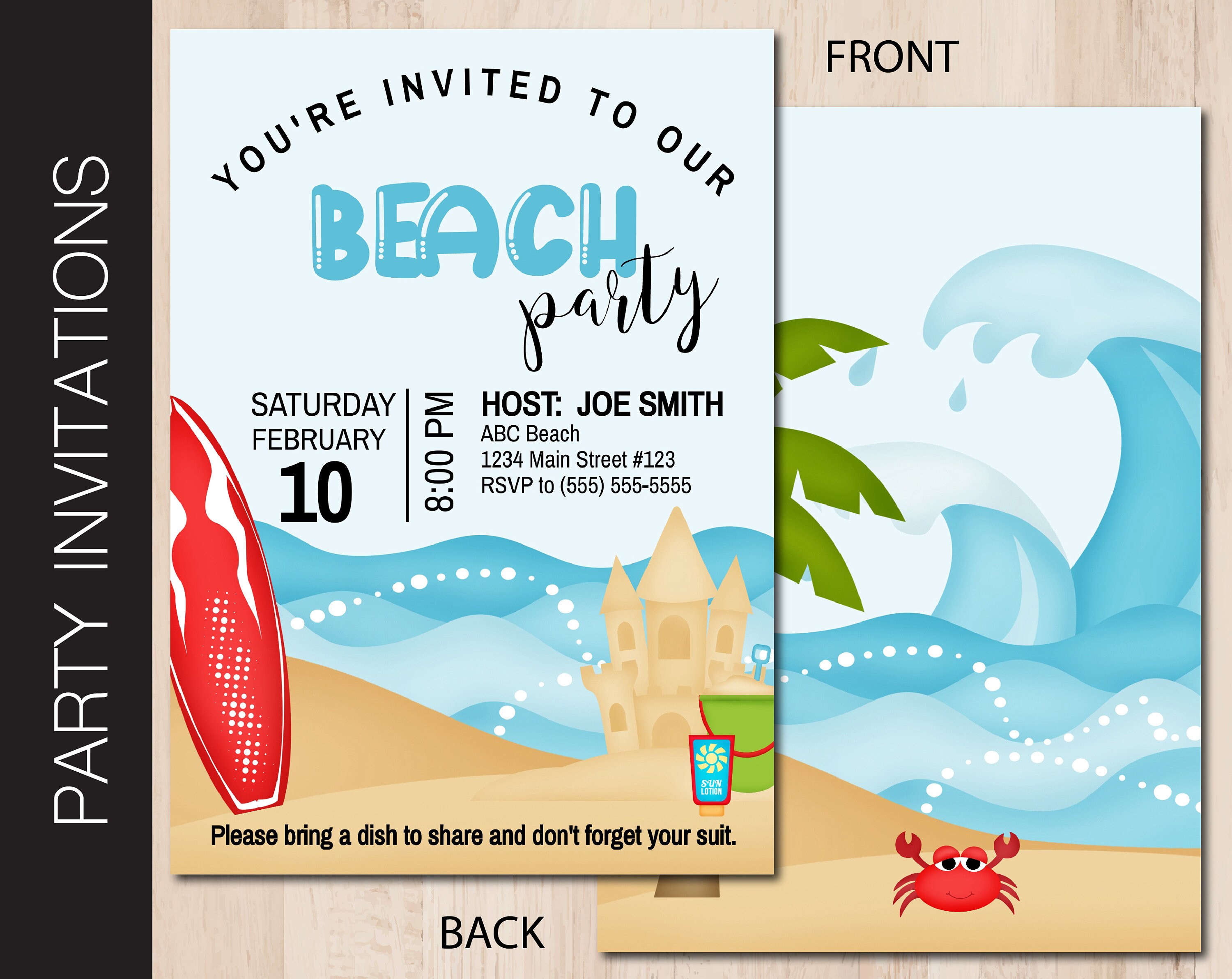 Editable BEACH Party Invitation | Party Invite | Print or Email Corjl ...