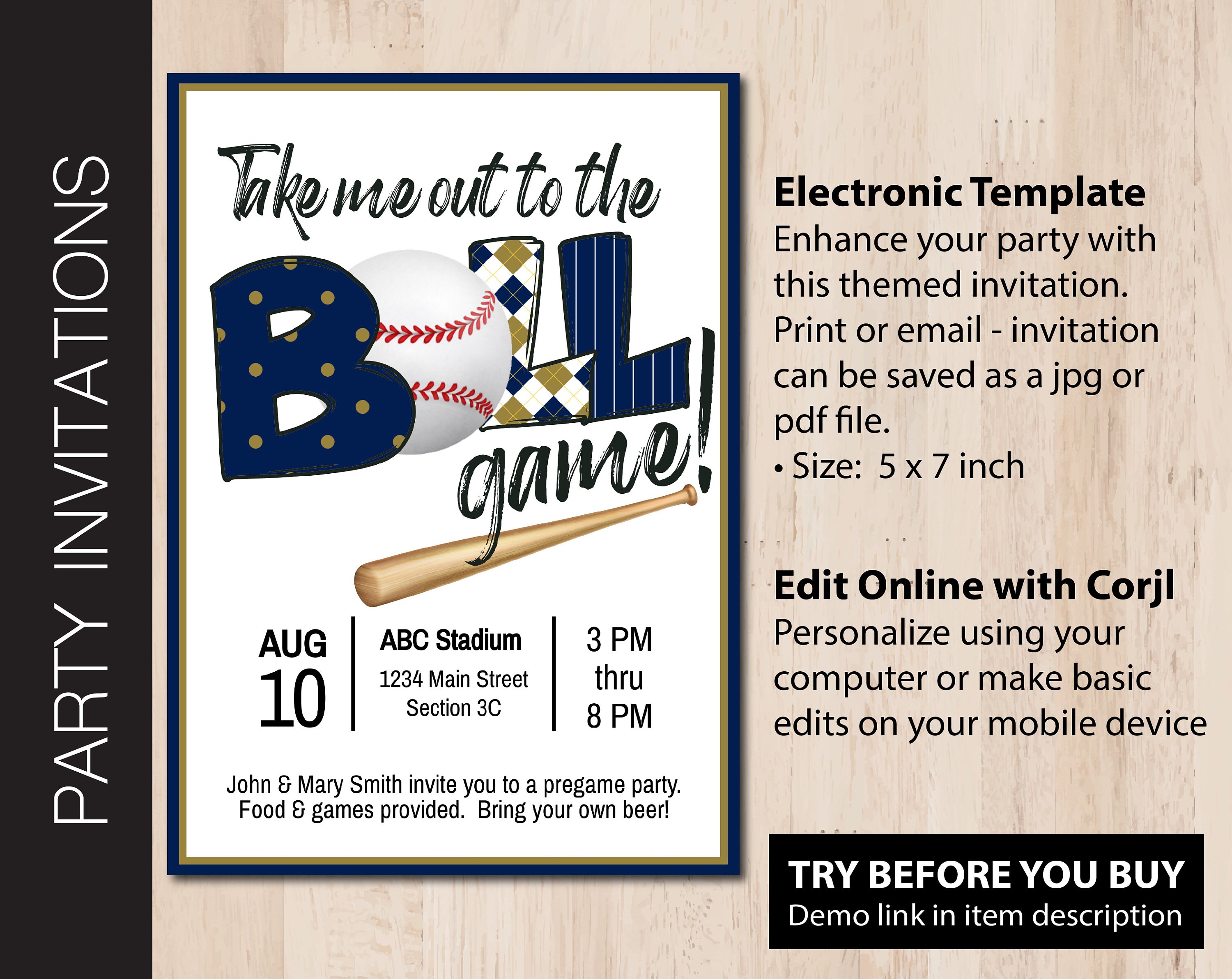 Editable TAILGATE Party Invitation | Game Day | Baseball Invite | Blue ...