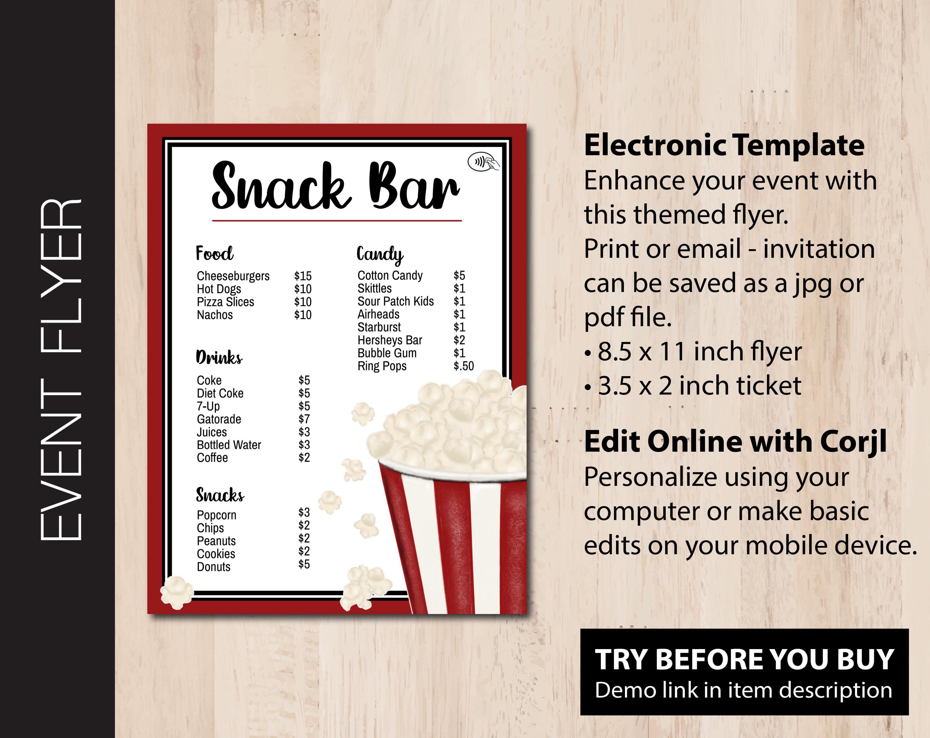 Editable Concessions Stand Flyer | Snack Stand Menu | Food Stand Flyer ...