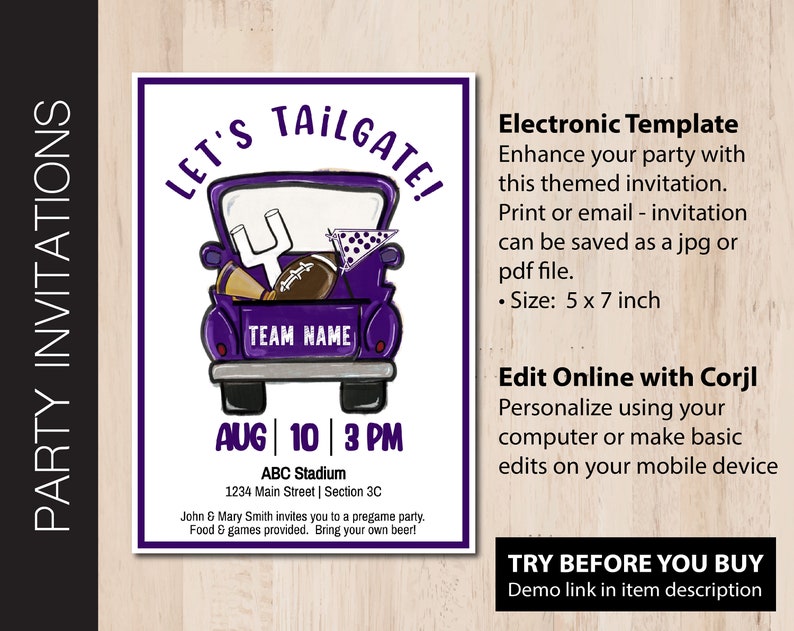 Editable TAILGATE Party Invitation | Game Day | Football Invite ...