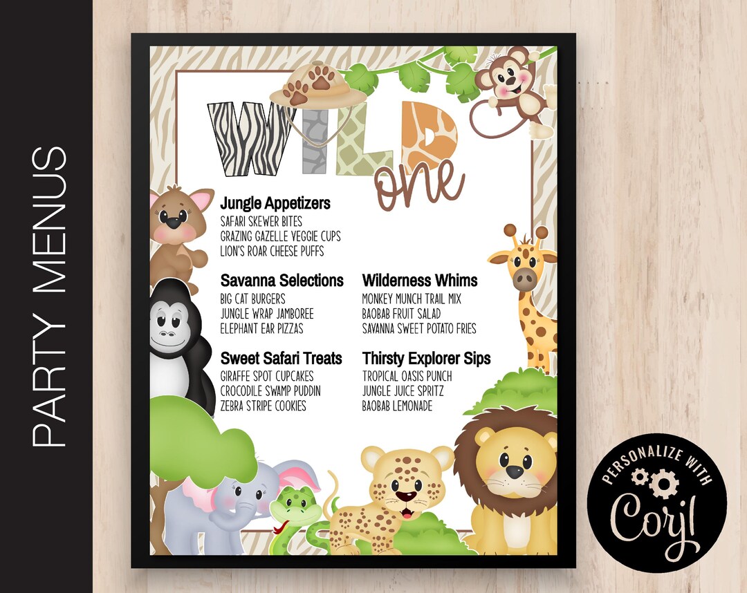 Editable WILD ONE Party Menu | Food Menu | Drink Sign | Concessions ...