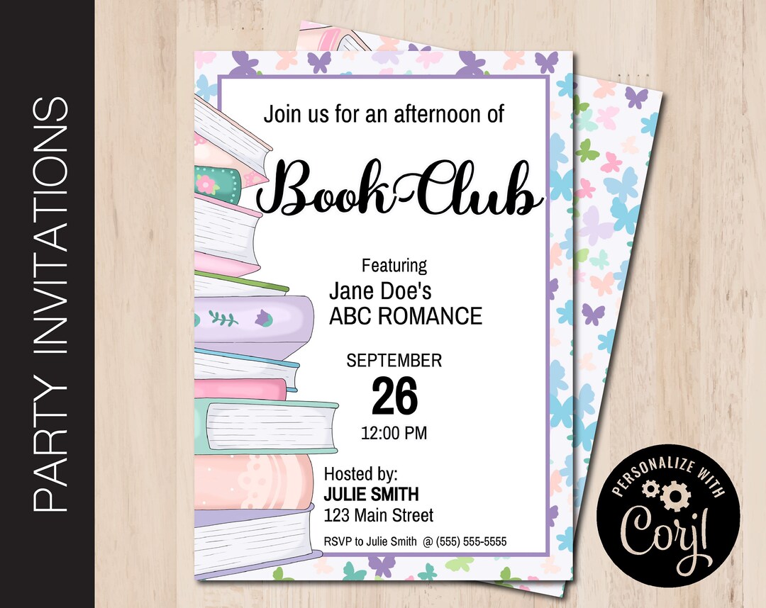 Editable BOOK CLUB Invitation Reading Party Social Book Club Reading ...