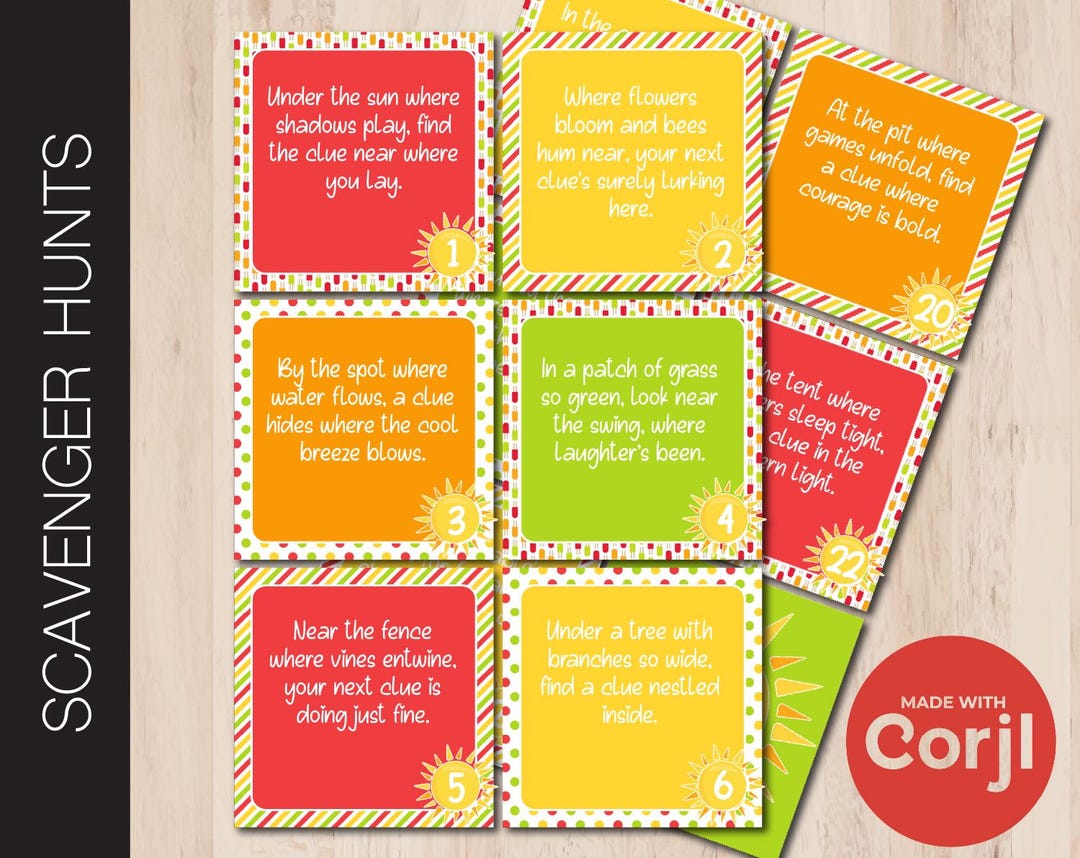 24 Editable Outdoor Scavenger Hunt Clue Card | Summer Custom Treasure ...
