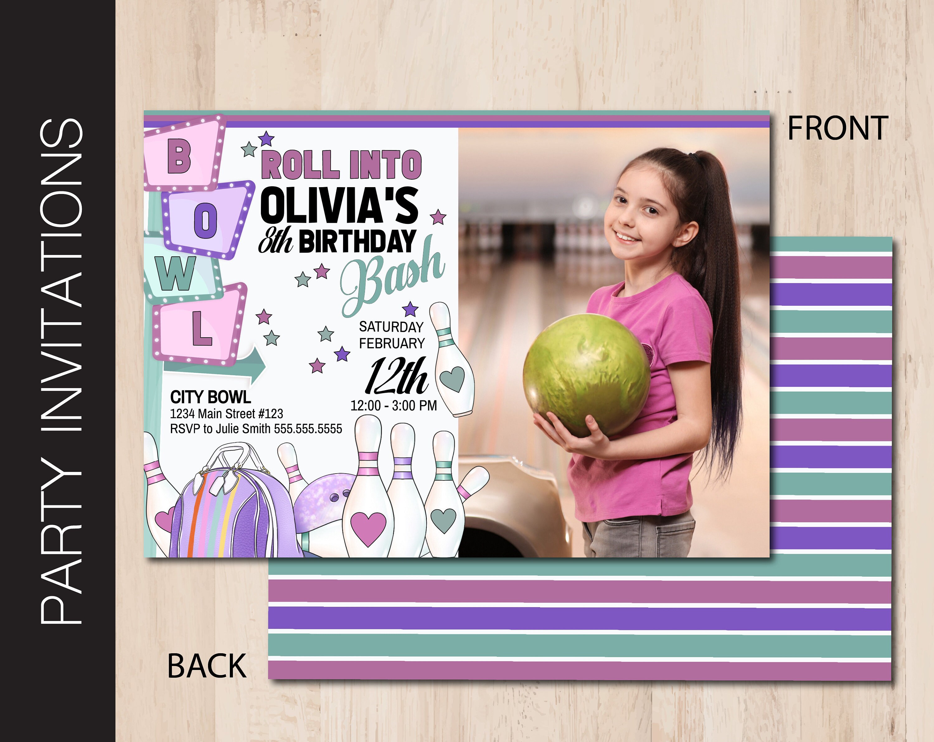 Editable BOWLING Party Photo Invitation | Birthday Celebration Photo ...