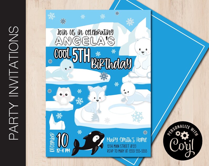 Editable ARCTIC Birthday Party Invitation | Arctic Animal Invite | Kids ...