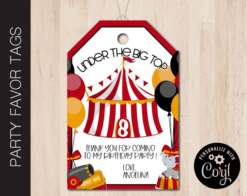 Printable CIRCUS Party Favor Tags | Party Gift Tag | Goodie Bag Tag ...