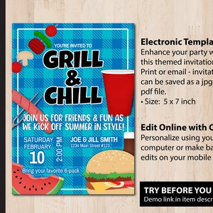 Editable CHILL & GRILL Party Invitation | Barbecue Party | Cook Out ...