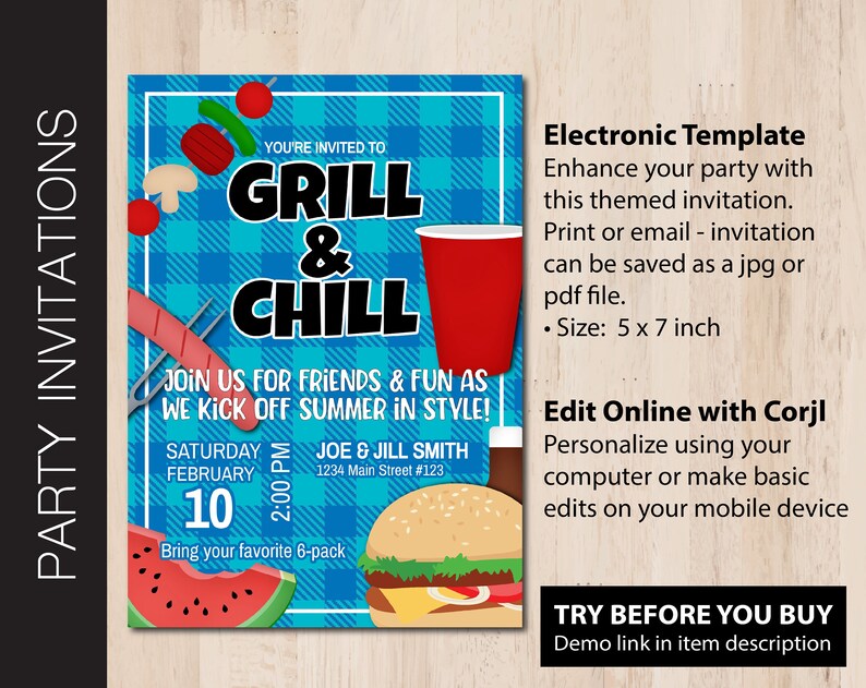 Editable CHILL & GRILL Party Invitation | Barbecue Party | Cook Out ...