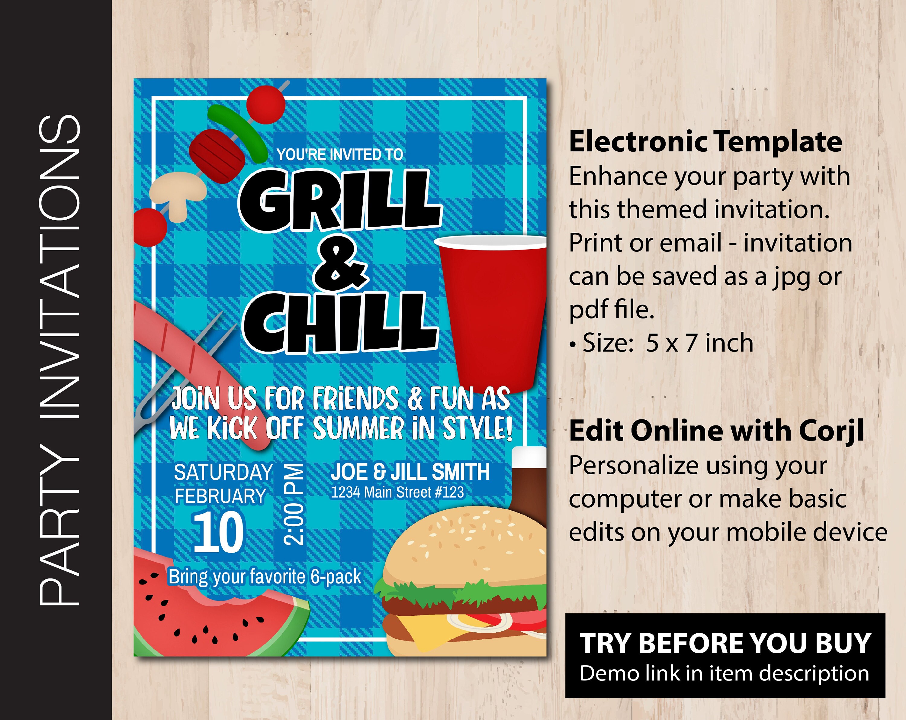 Editable CHILL & GRILL Party Invitation | Barbecue Party | Cook Out ...
