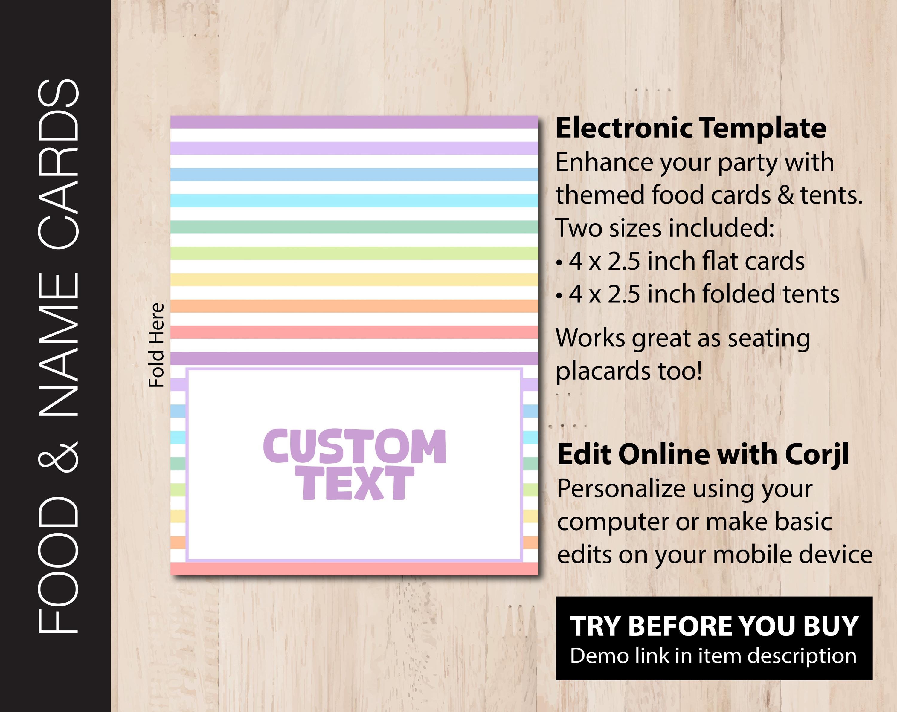 Editable PASTEL Party Food Label Tents | Party Food Placards | Party ...