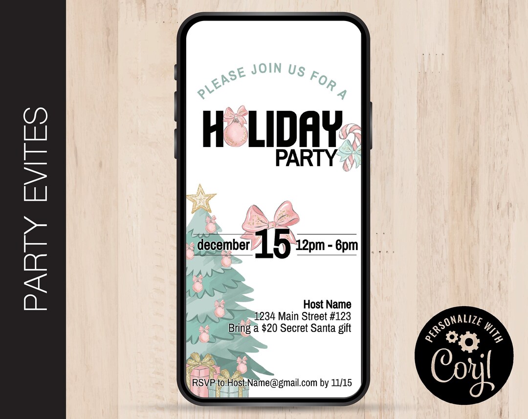 Editable HOLIDAY Party Invitation Christmas Party Holiday Cocktail ...