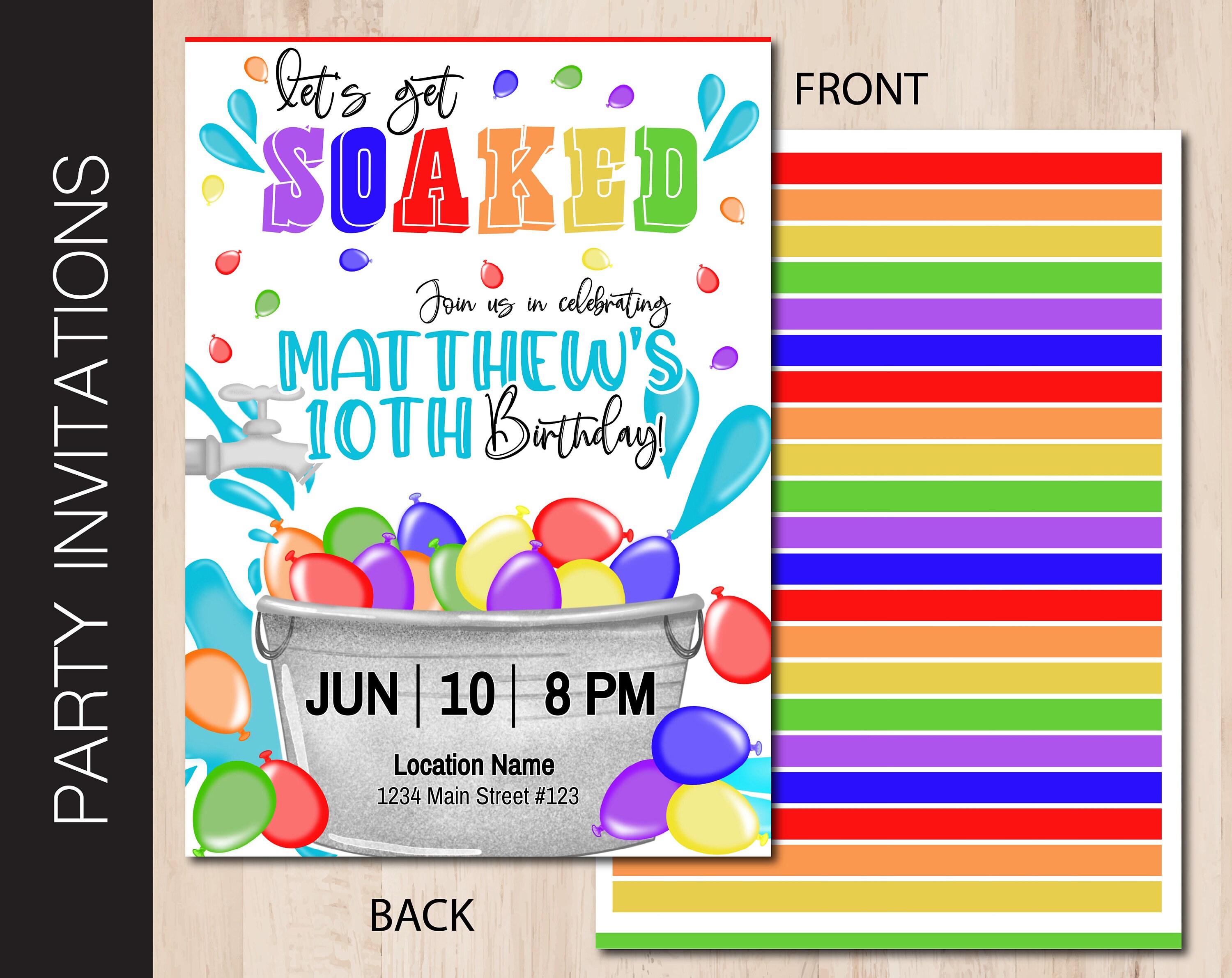 Editable SOAKED Party Invitation | Water Balloons Party Invite | Splash ...
