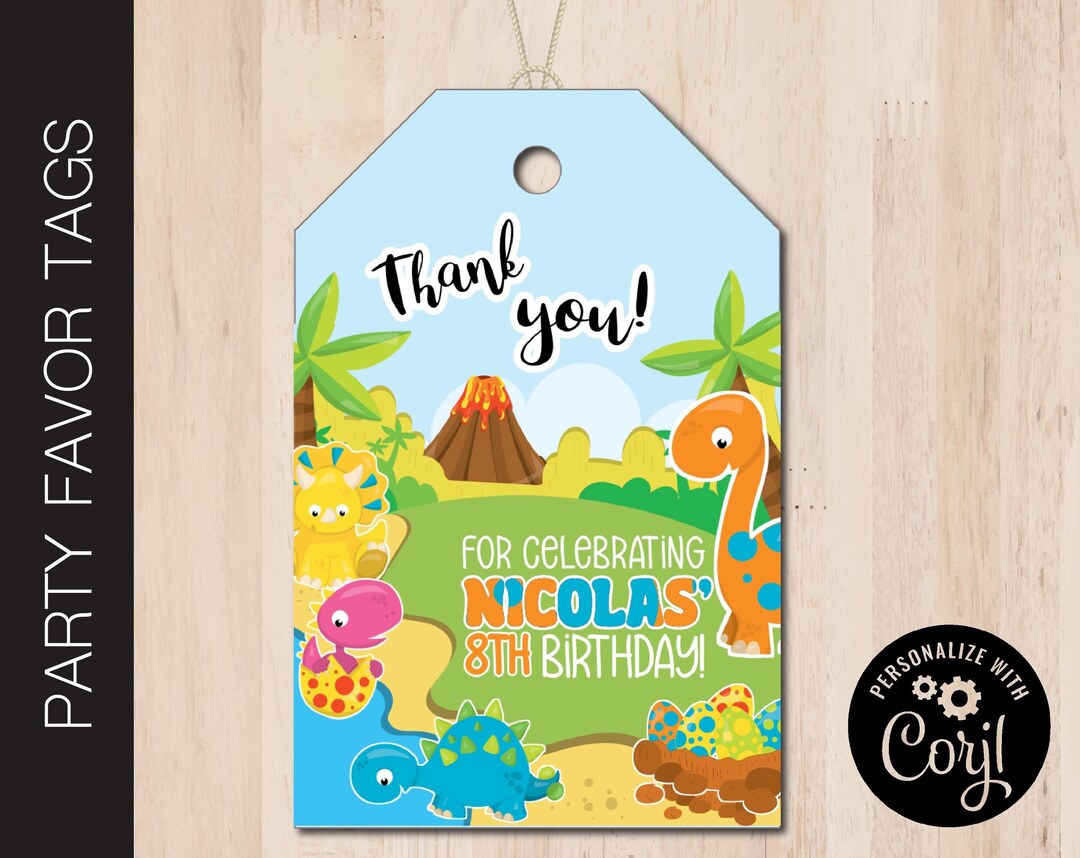 Printable DINOSAUR Party Favor Tags | Party Gift Tag | Goodie Bag Tag ...