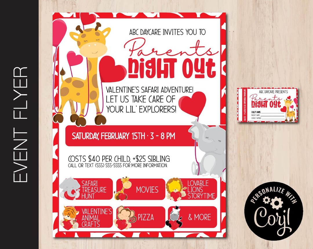 Editable Parents Night Out Flyer | Custom Date Night Poster Event ...