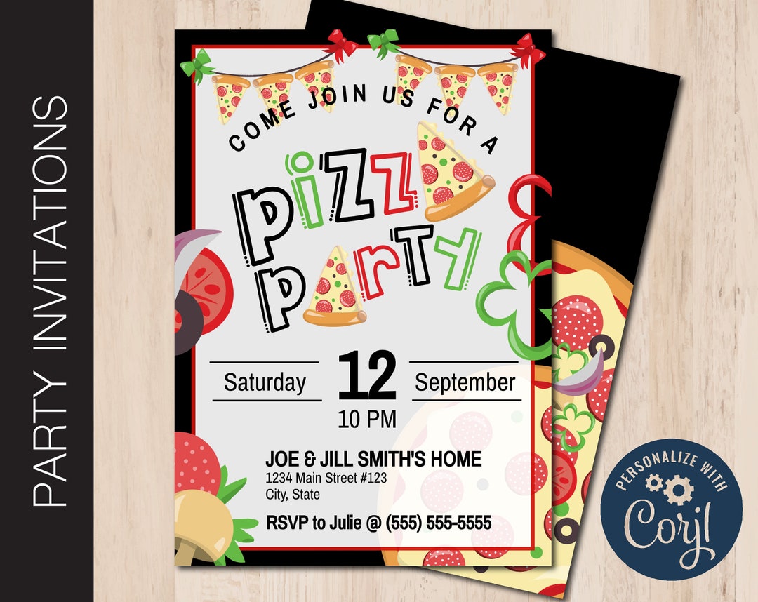 Editable PIZZA Party Invitation Family Night Board Game Night Friends ...