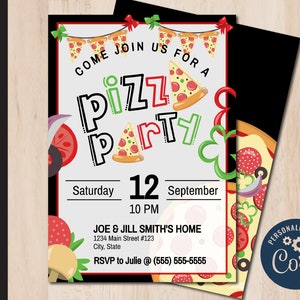 Editable PIZZA Party Invitation Family Night Board Game Night Friends ...