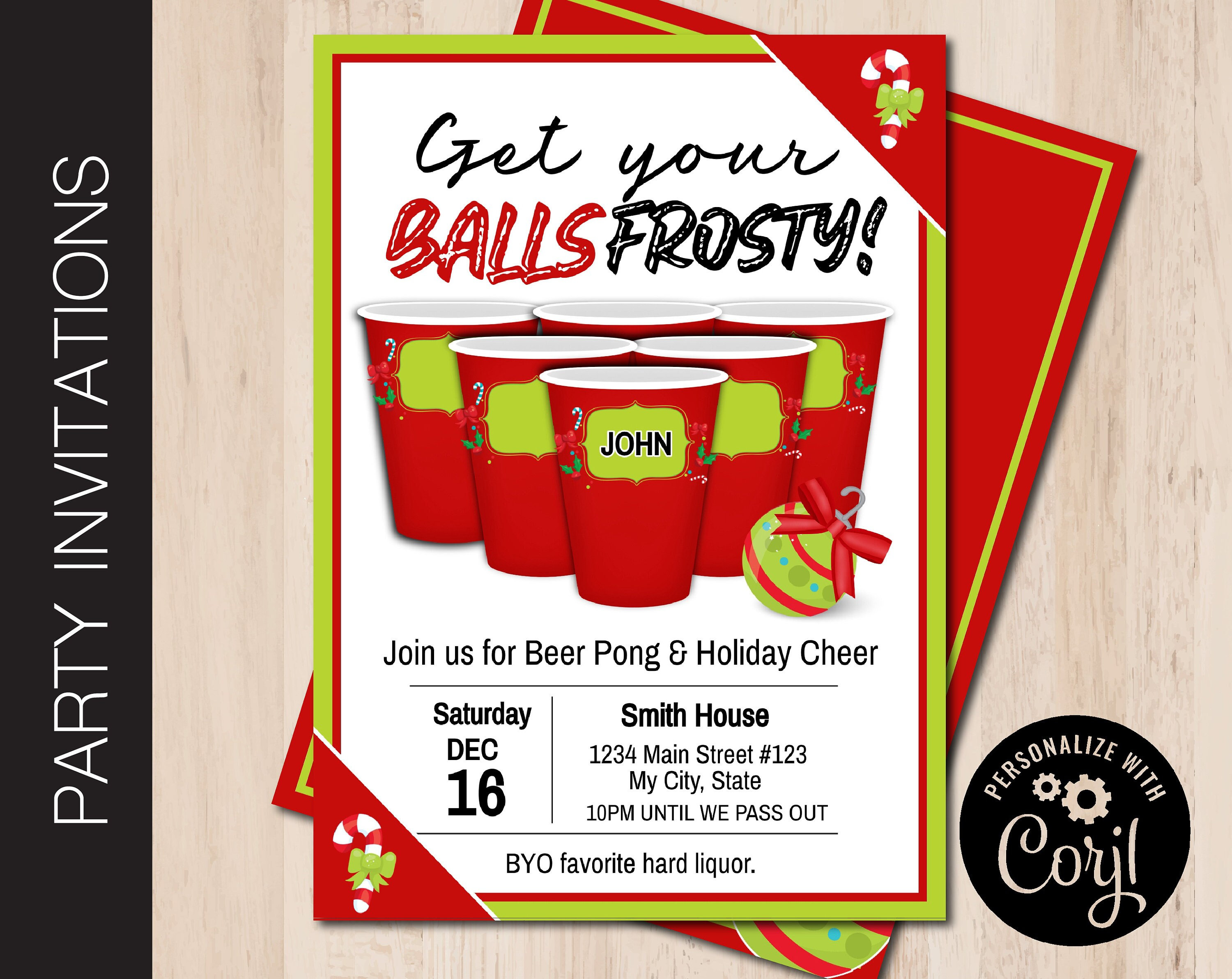 Editable BEER PONG Holiday Party Invitation | Christmas Party | Cheers ...