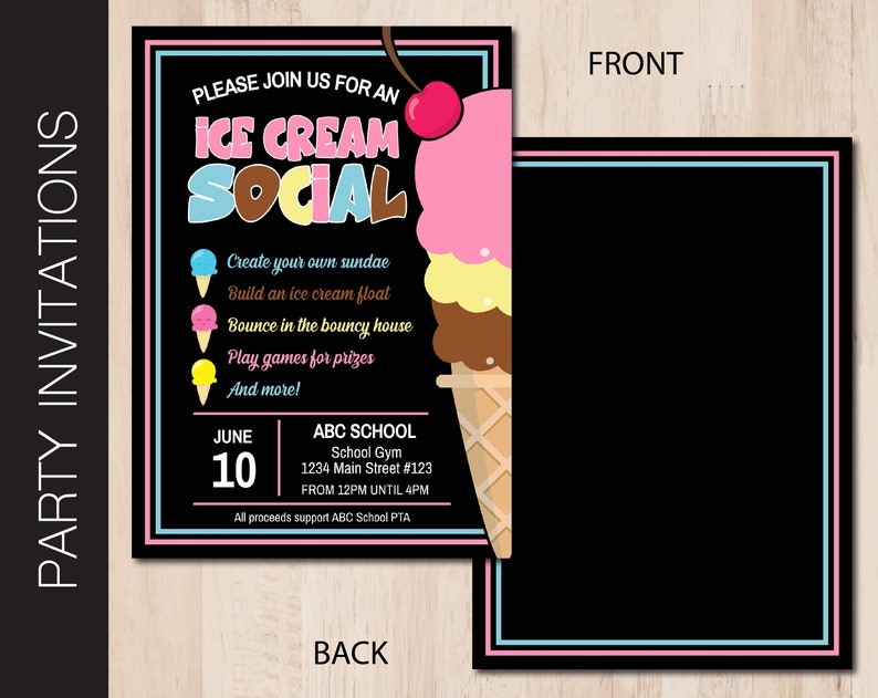 Editable ICE CREAM Social Party Invitation | PTA Fundraiser | Community ...