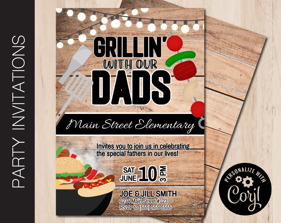 Editable FATHERS DAY Grill Invitation Grillin' With Our Dads Fathers ...