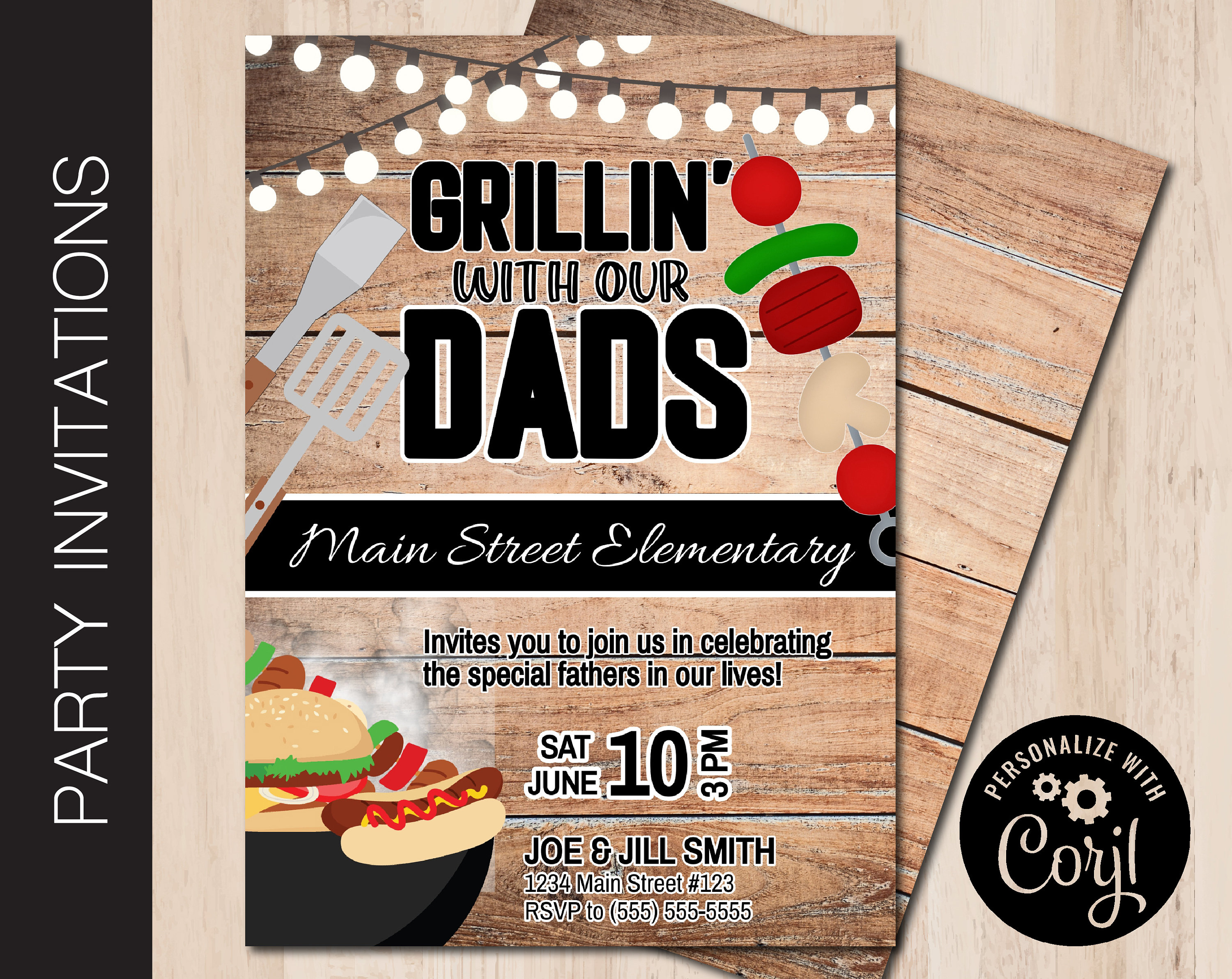Editable FATHERS DAY Grill Invitation Grillin' With Our Dads Fathers ...