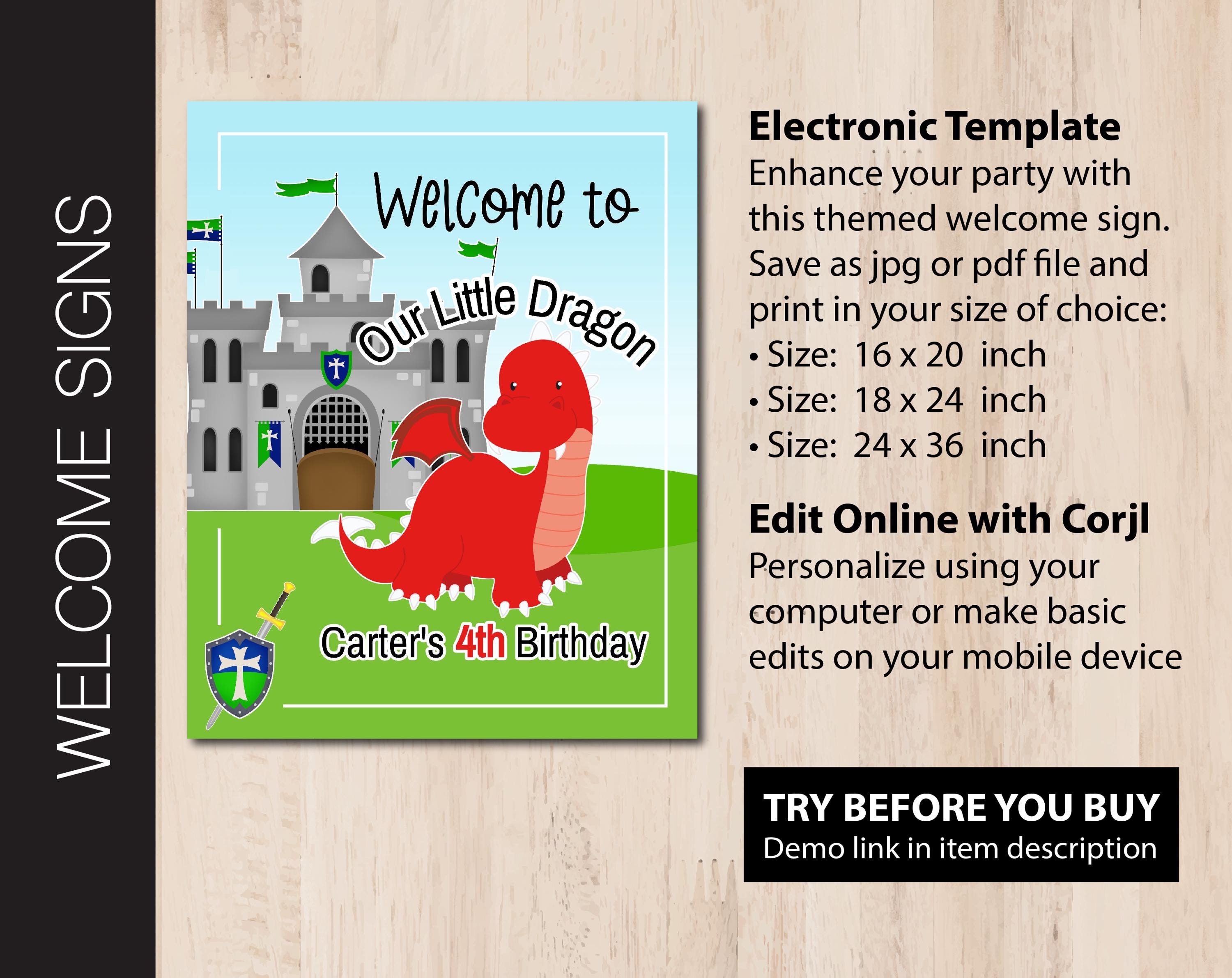 Editable DRAGON Party Welcome Sign | Reception Sign | Entrance Display ...