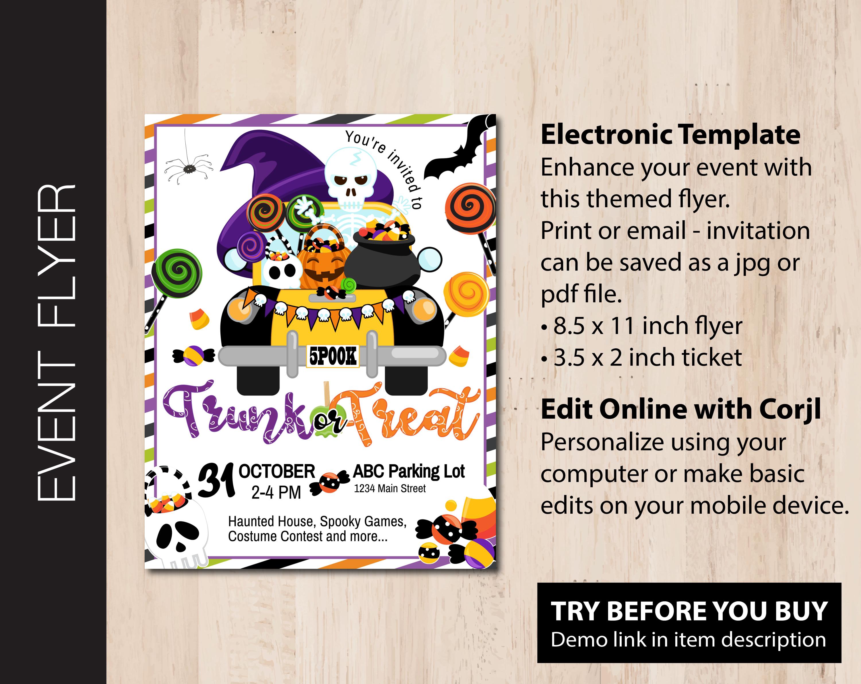 Editable Trunk or Treat Flyer | Halloween Event | Trick or Treat Invite ...