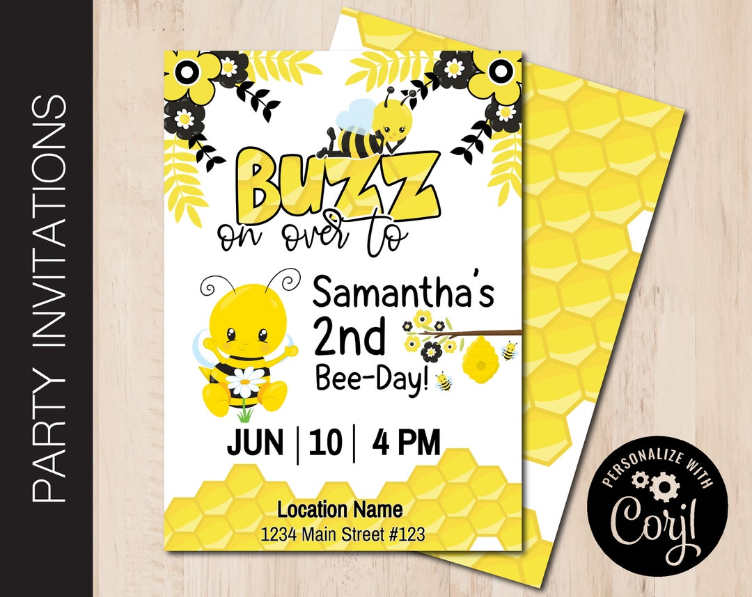 Editable BEE-DAY Party Invitation Bee Theme Kids Party Honey Bee Party ...