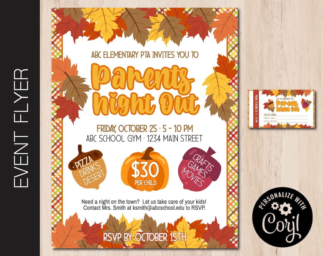 Editable Parents Night Out Flyer | Custom Date Night Poster Event ...
